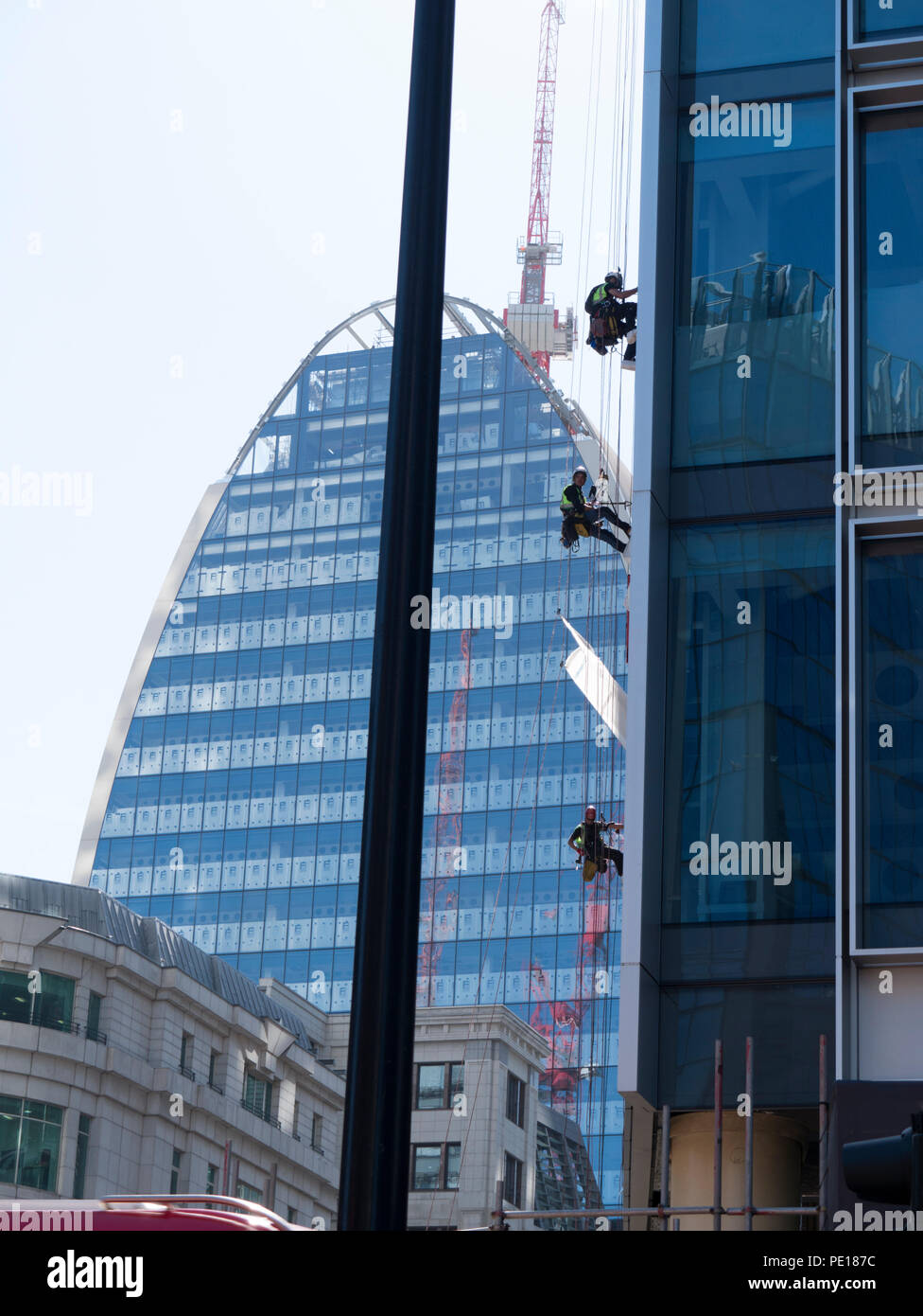 Replacing windows in a high rise building 100 Bishopsgate, London Stock ...