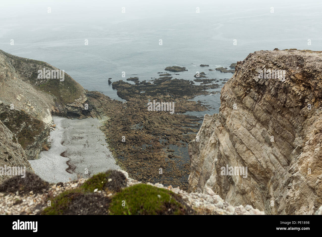 Summer Atlantic rocky coast view Big stony rockfall on precipice shore ...