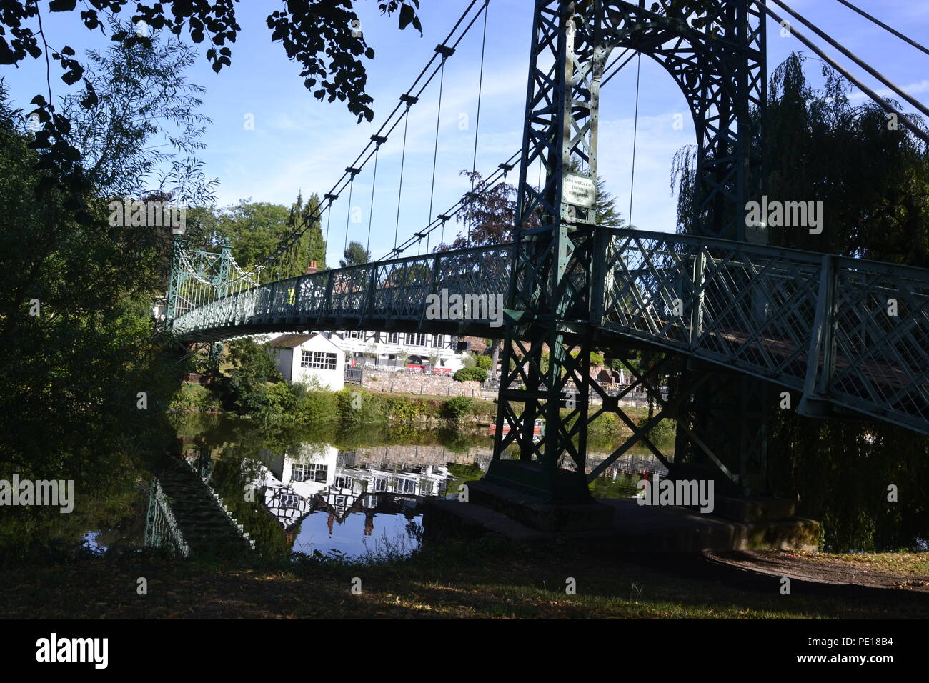 Porthill Bridge, Pedestrian Suspension Bridge over the River Severn ...