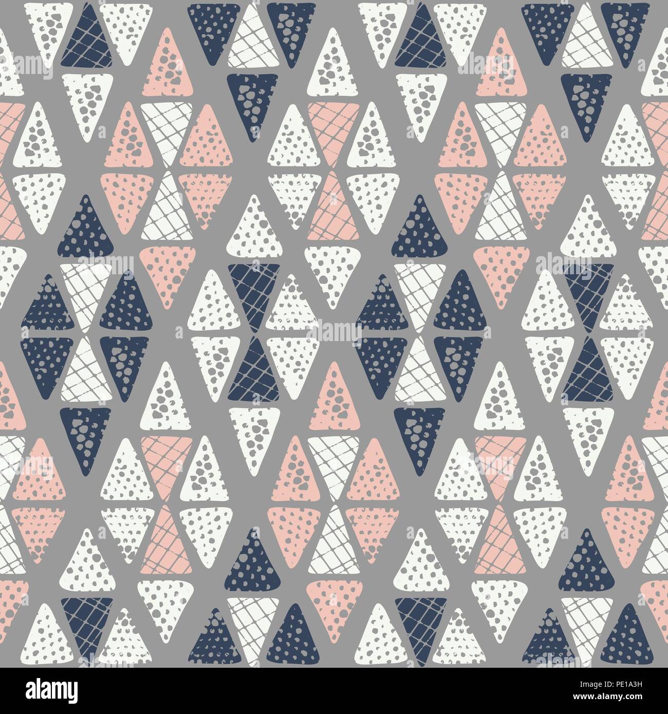 Hand drawn tribal textured triangles on grey background vector seamless ...