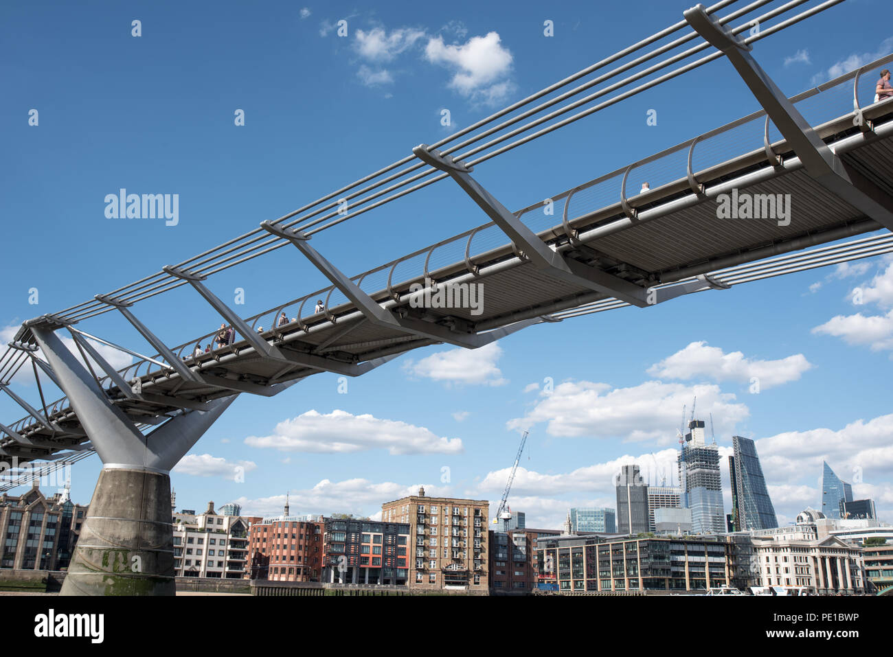London Millennium bridge on a sunny clear blue sky day showing the ...