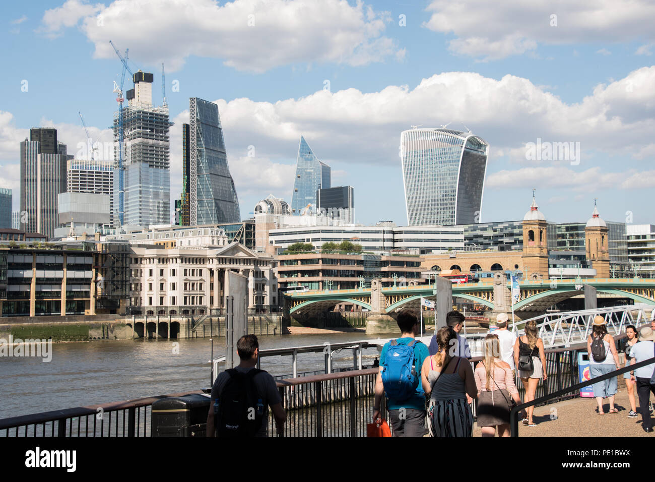 London skyline on a bright sunny beautiful summer day with clear blue ...