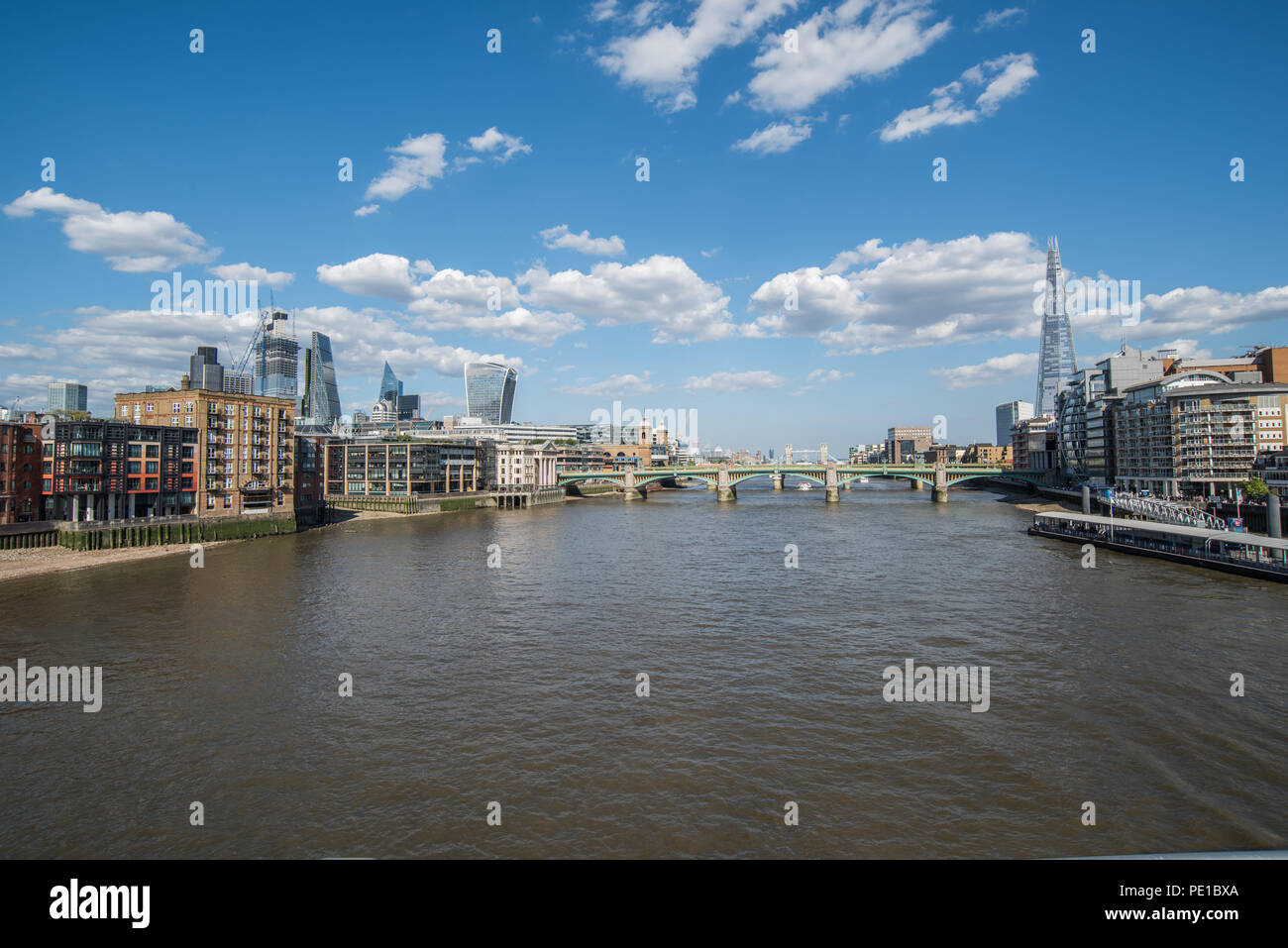 London skyline on a bright sunny beautiful summer day with clear blue ...