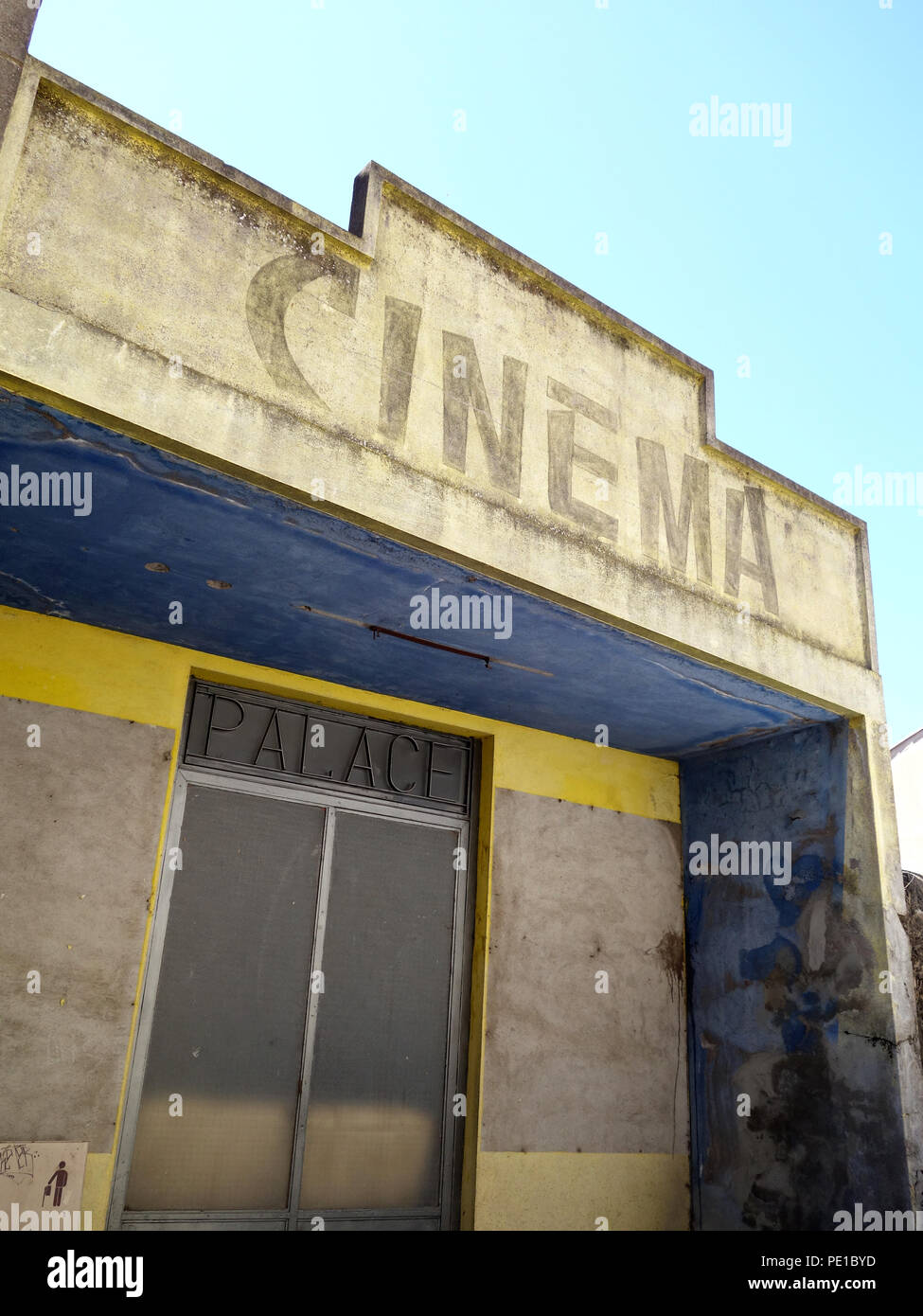Very old Cinema sign written on the wall above the old cinema door in ...