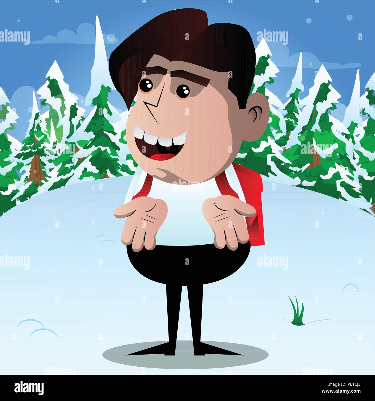 Schoolboy showing something with both hands or expressing don't know ...