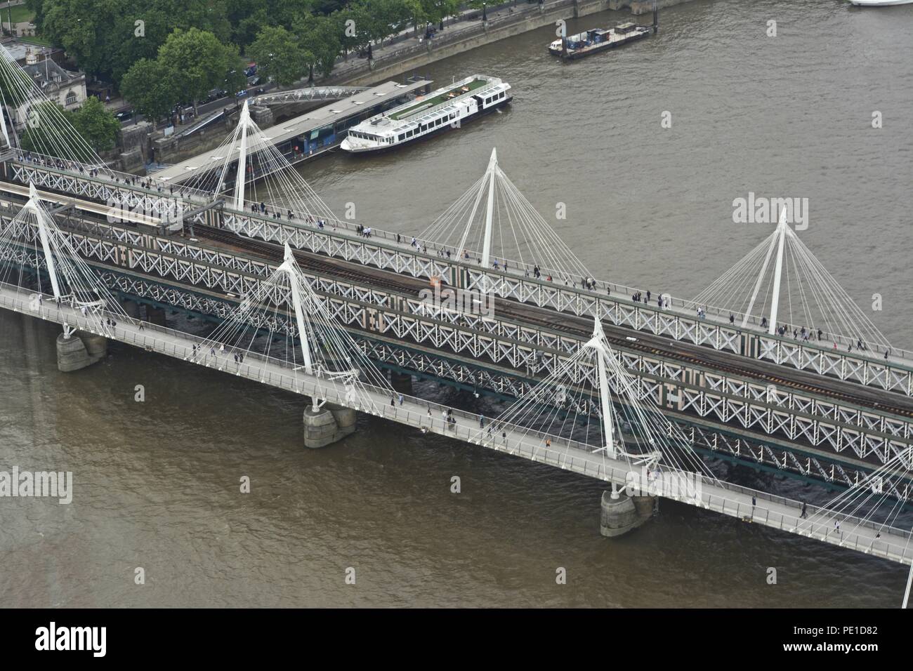 The Golden Jubilee pedestrian bridge at Embankment spanning the River ...