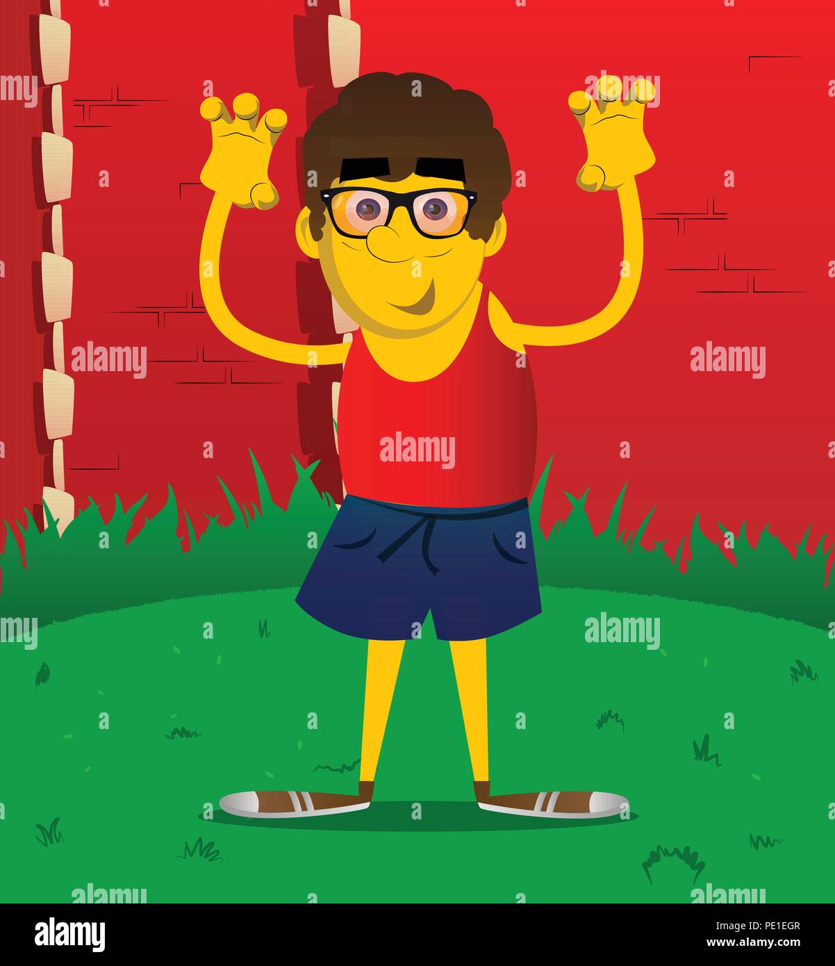 Yellow man is trying to scare you. Vector cartoon illustration Stock ...