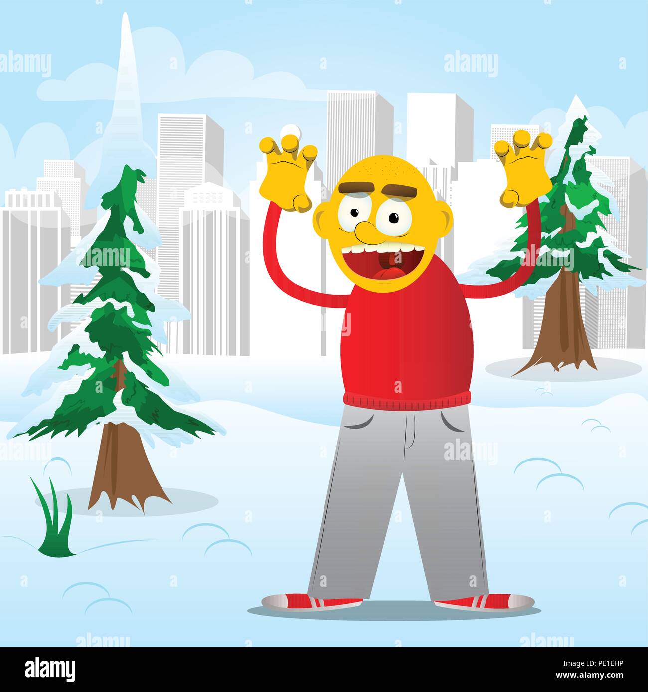 Yellow man is trying to scare you. Vector cartoon illustration Stock ...