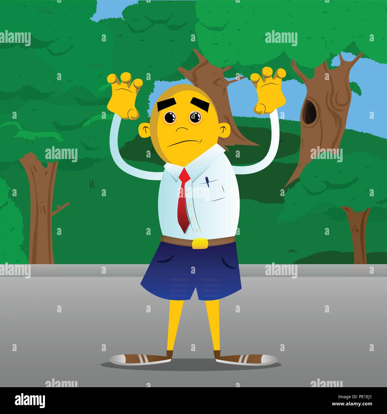Yellow man is trying to scare you. Vector cartoon illustration Stock ...
