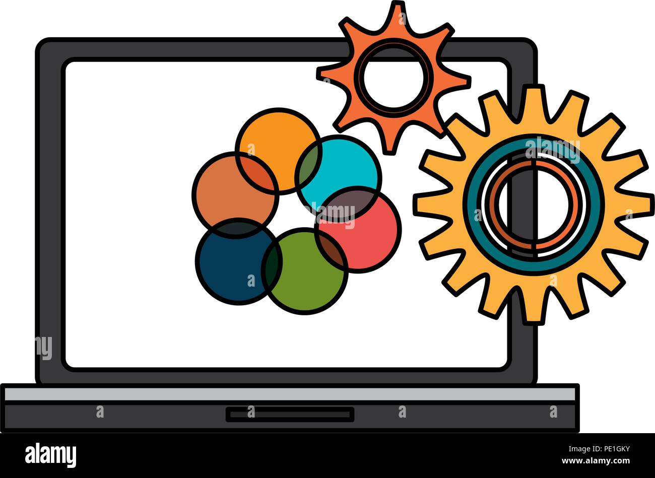 laptop computer with gears vector illustration design Stock Vector ...