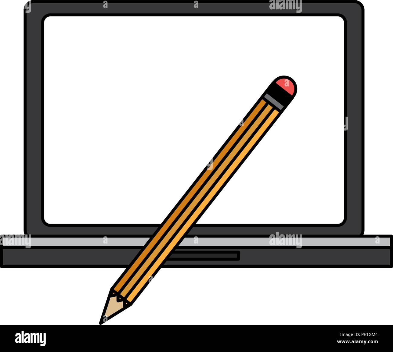 laptop computer with pencil vector illustration design Stock Vector ...