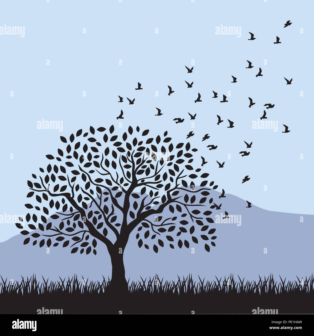 Birds flock field Stock Vector Images - Alamy