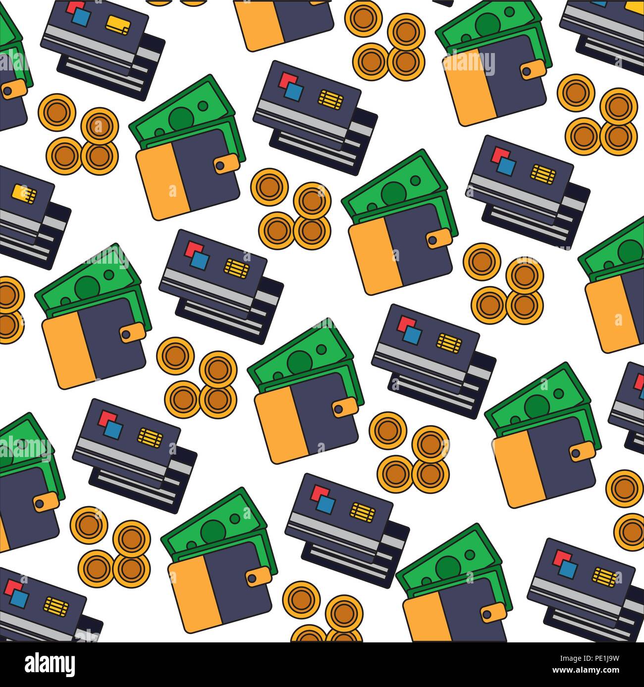 wallet banknote credit card coins currency pattern vector illustration ...