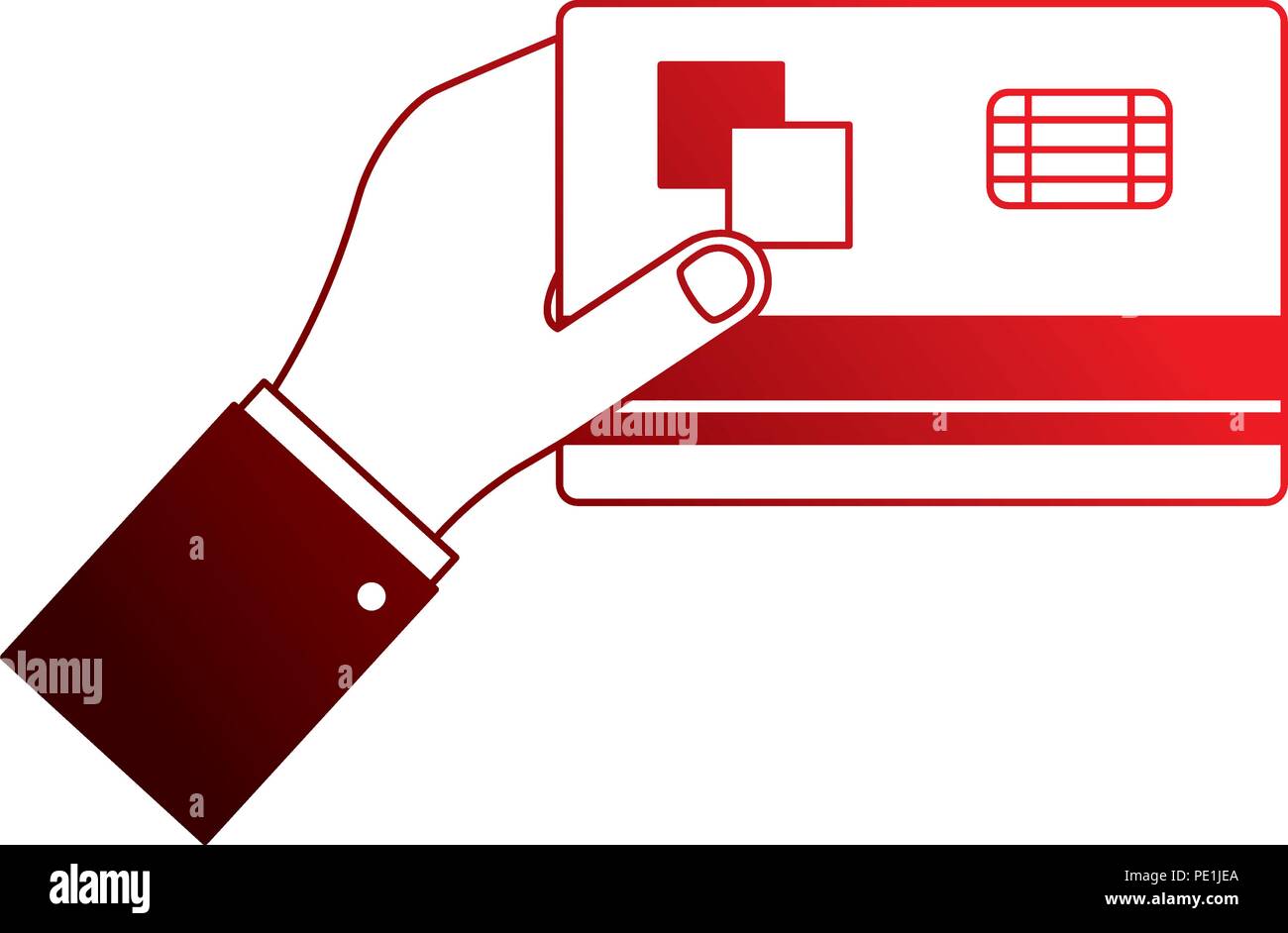 hand holding bank card payment vector illustration neon red Stock ...
