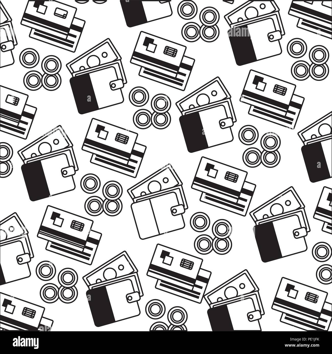 wallet banknote credit card coins currency pattern vector illustration ...