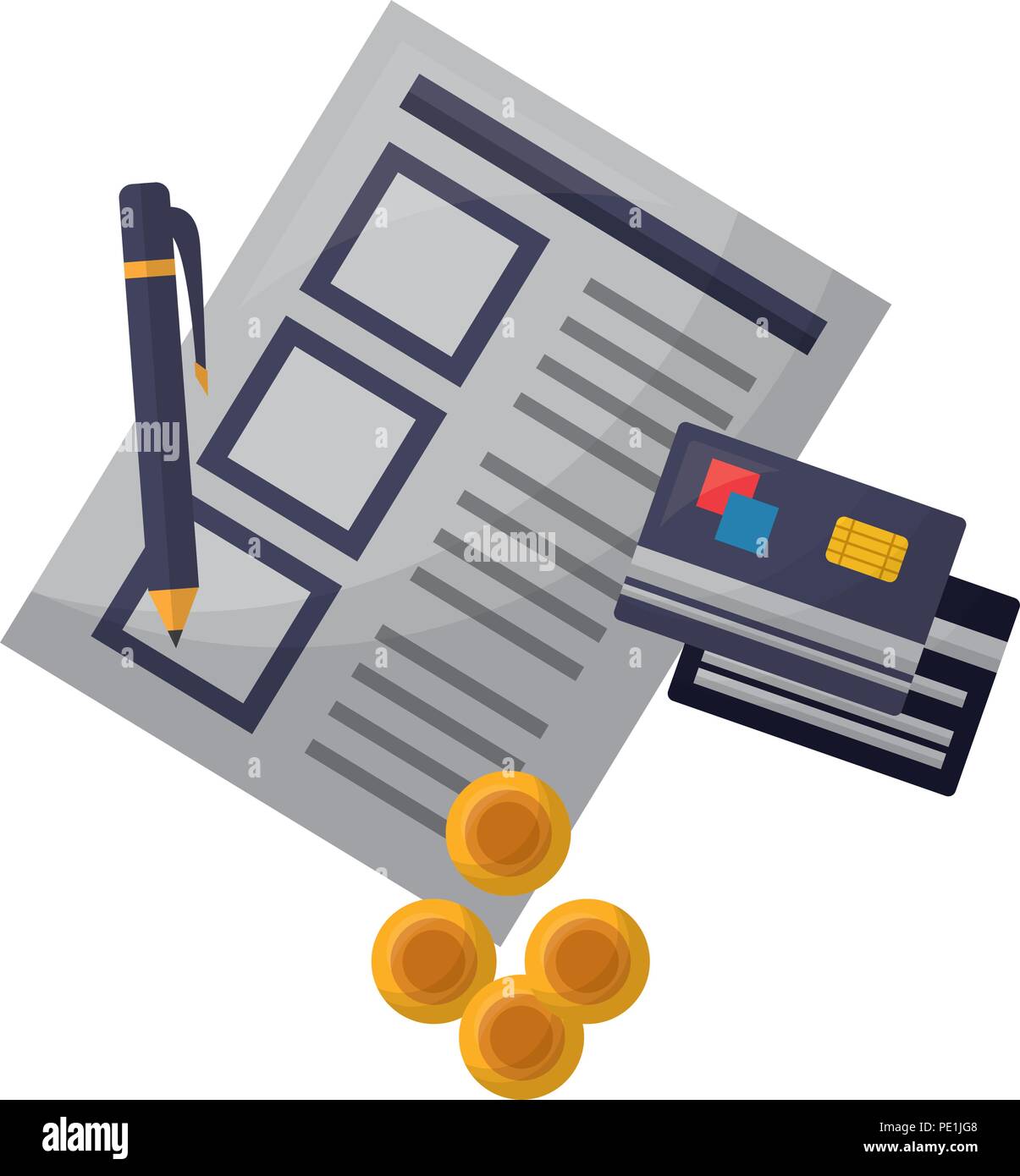 document file with credit card and objects vector illustration design ...