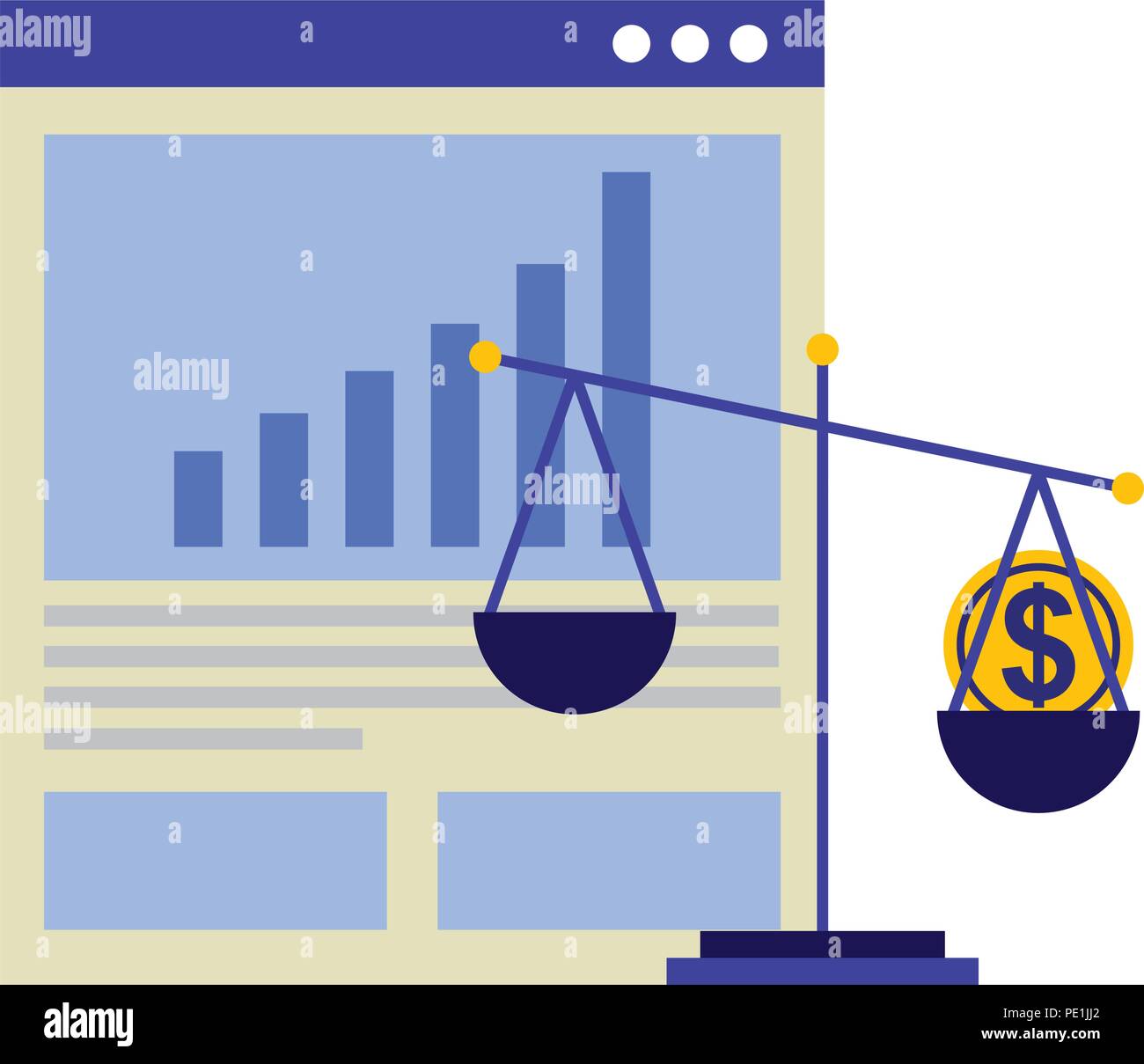 web page template with balance scale and coins vector illustration ...
