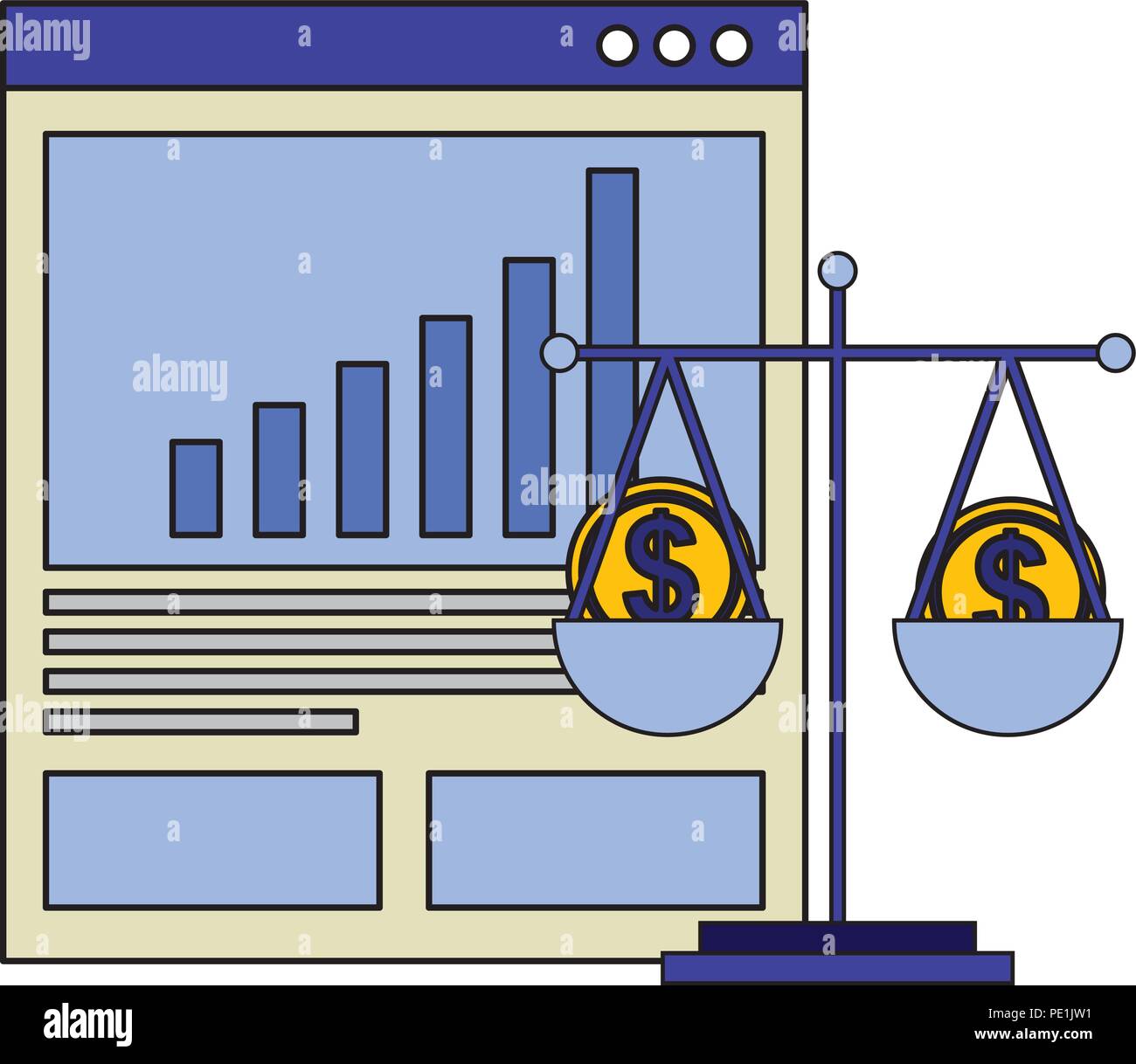 web page template with balance scale and coins vector illustration ...