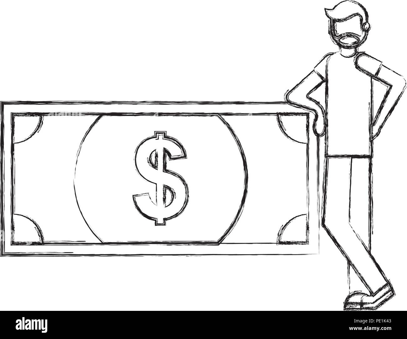 beard man with banknote money dollar vector illustration hand drawing ...