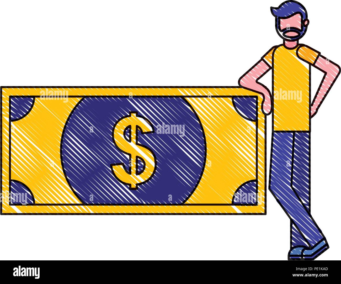 beard man with banknote money dollar vector illustration Stock Vector ...