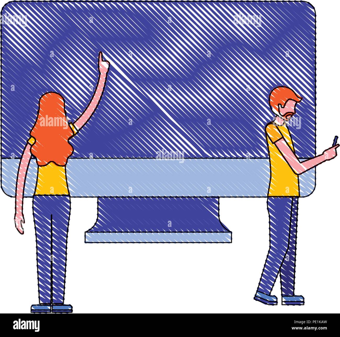 man and woman computer technology digital vector illustration Stock ...