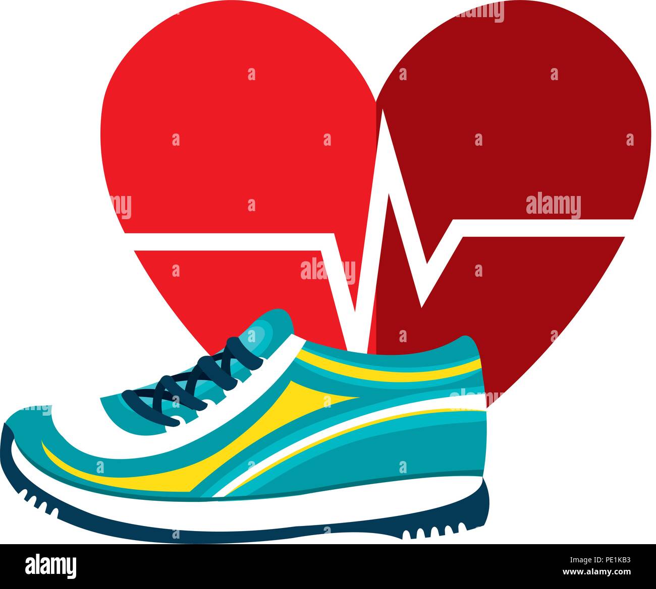 heart cardio with tennis shoes vector illustration design Stock Vector ...