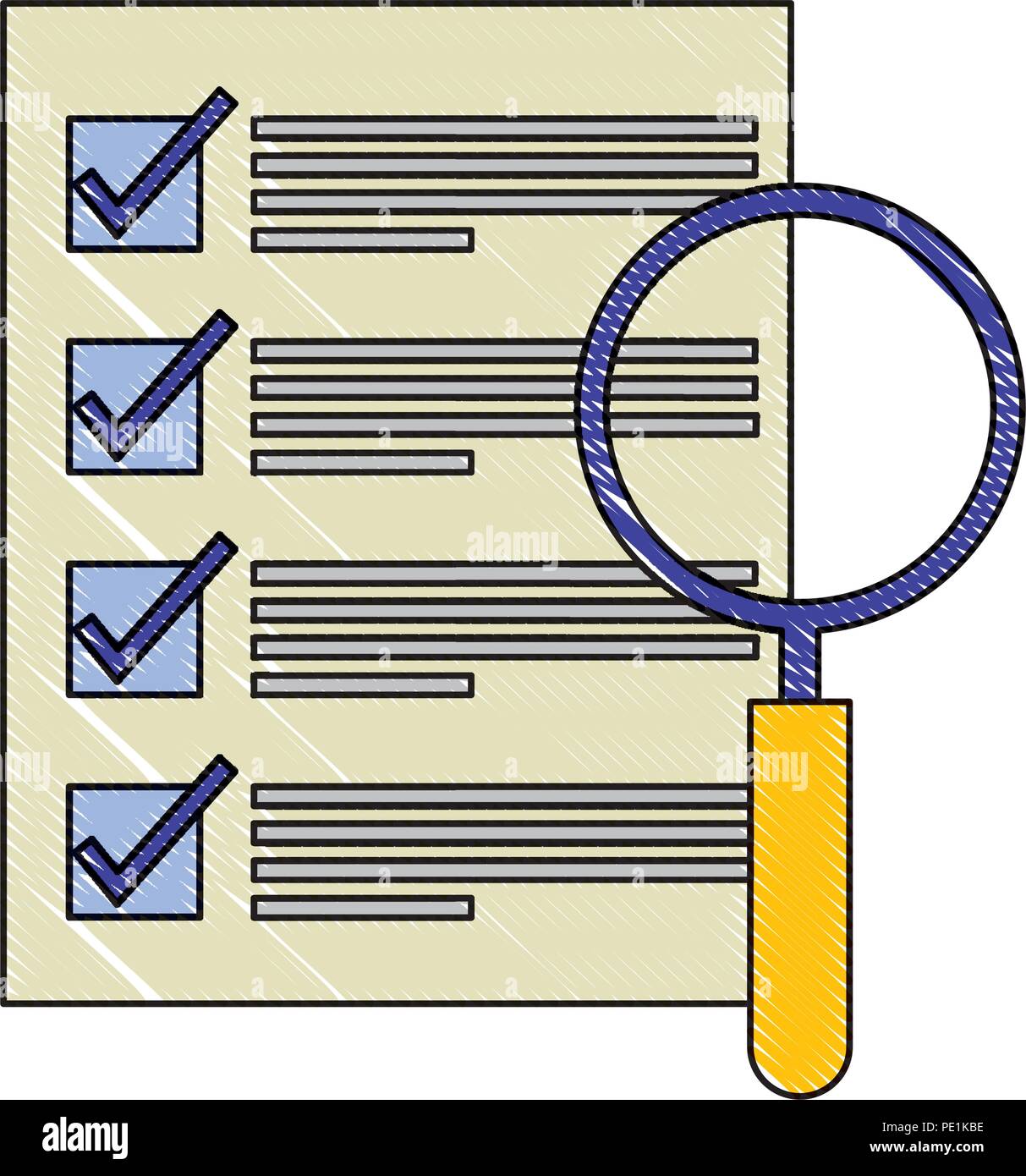 document with checkmarks and magnifying glass business vector ...