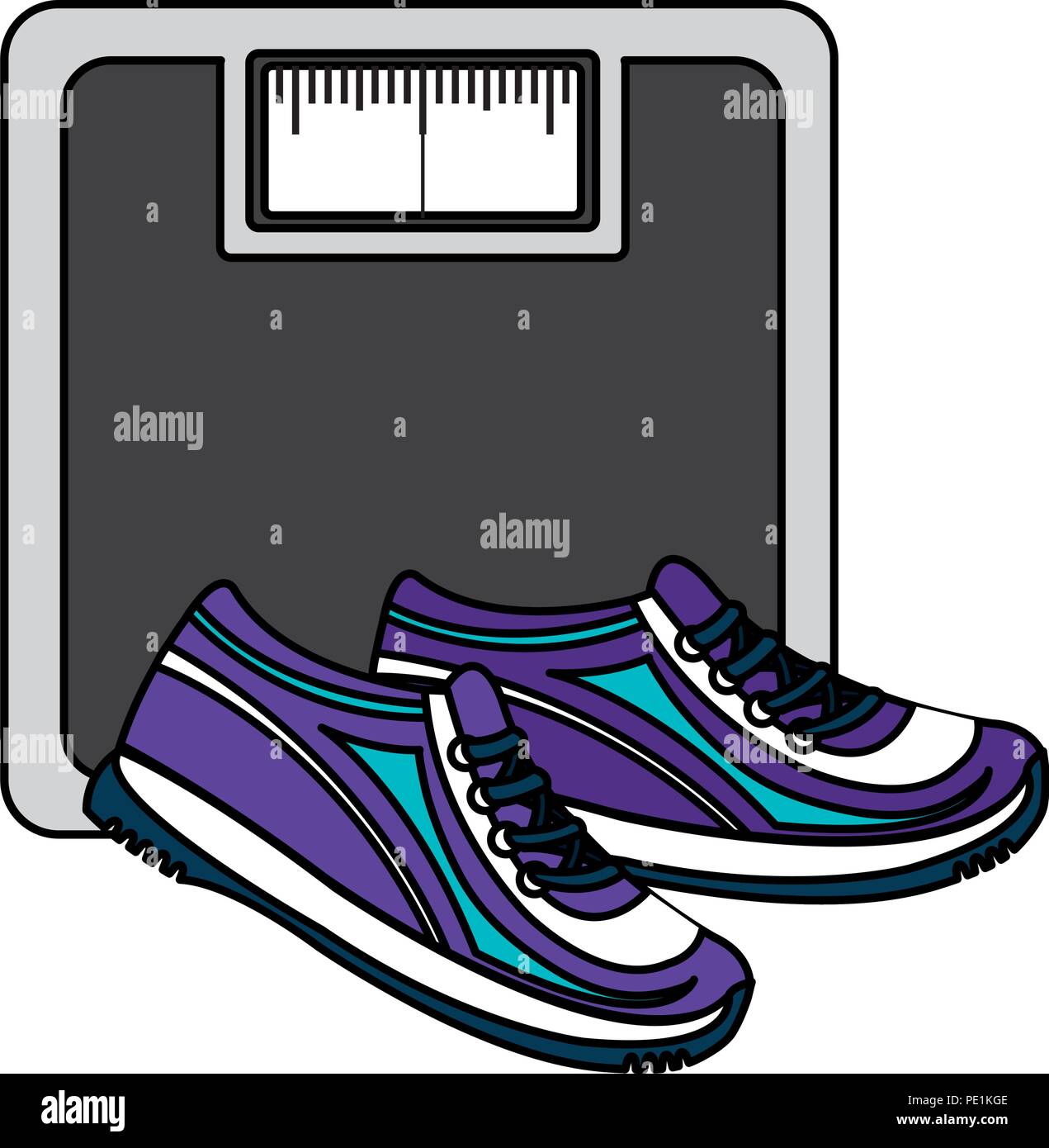 scale balance gym with tennis shoes vector illustration design Stock ...