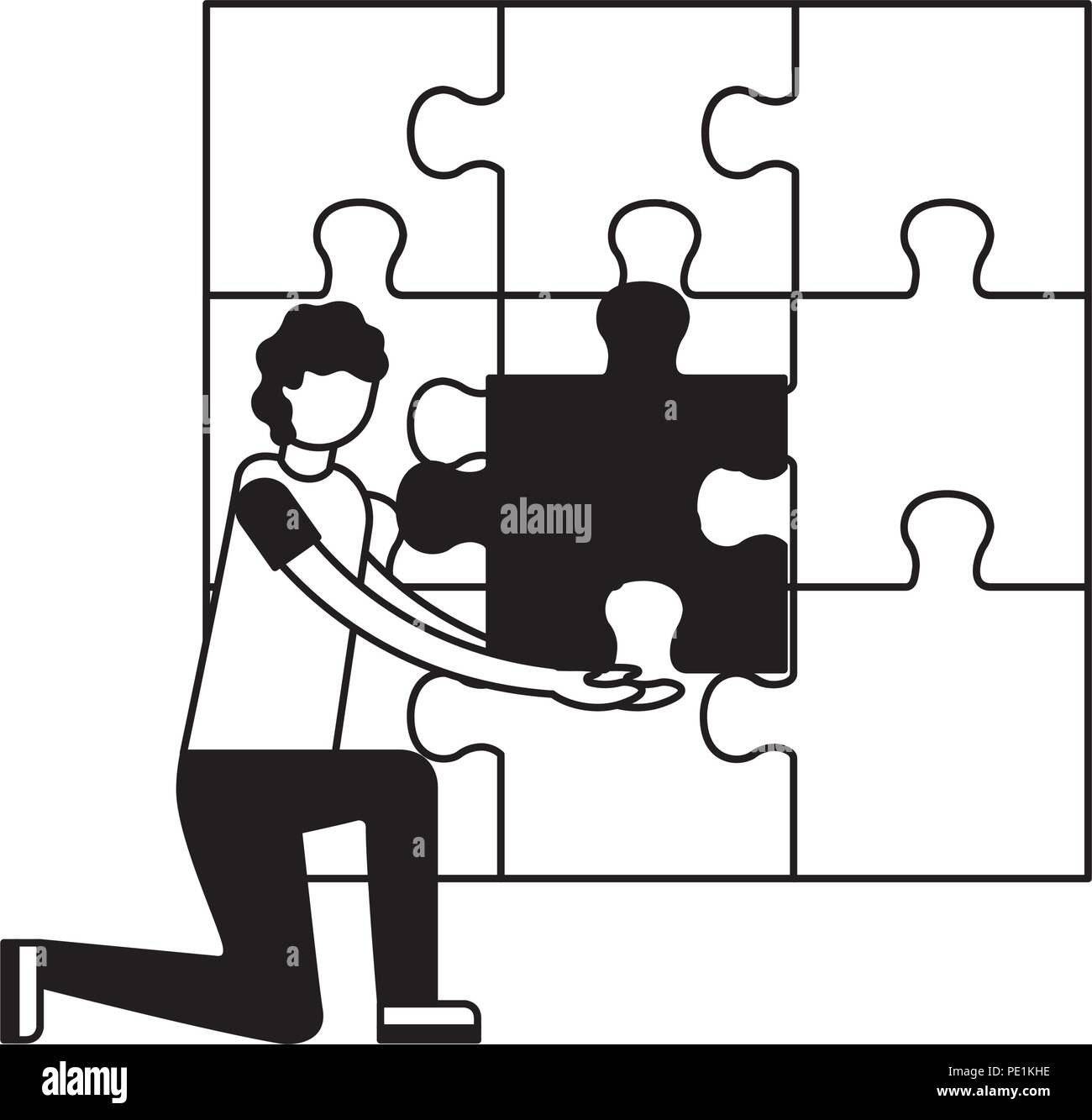 young man and team work with puzzle pieces vector illustration design ...