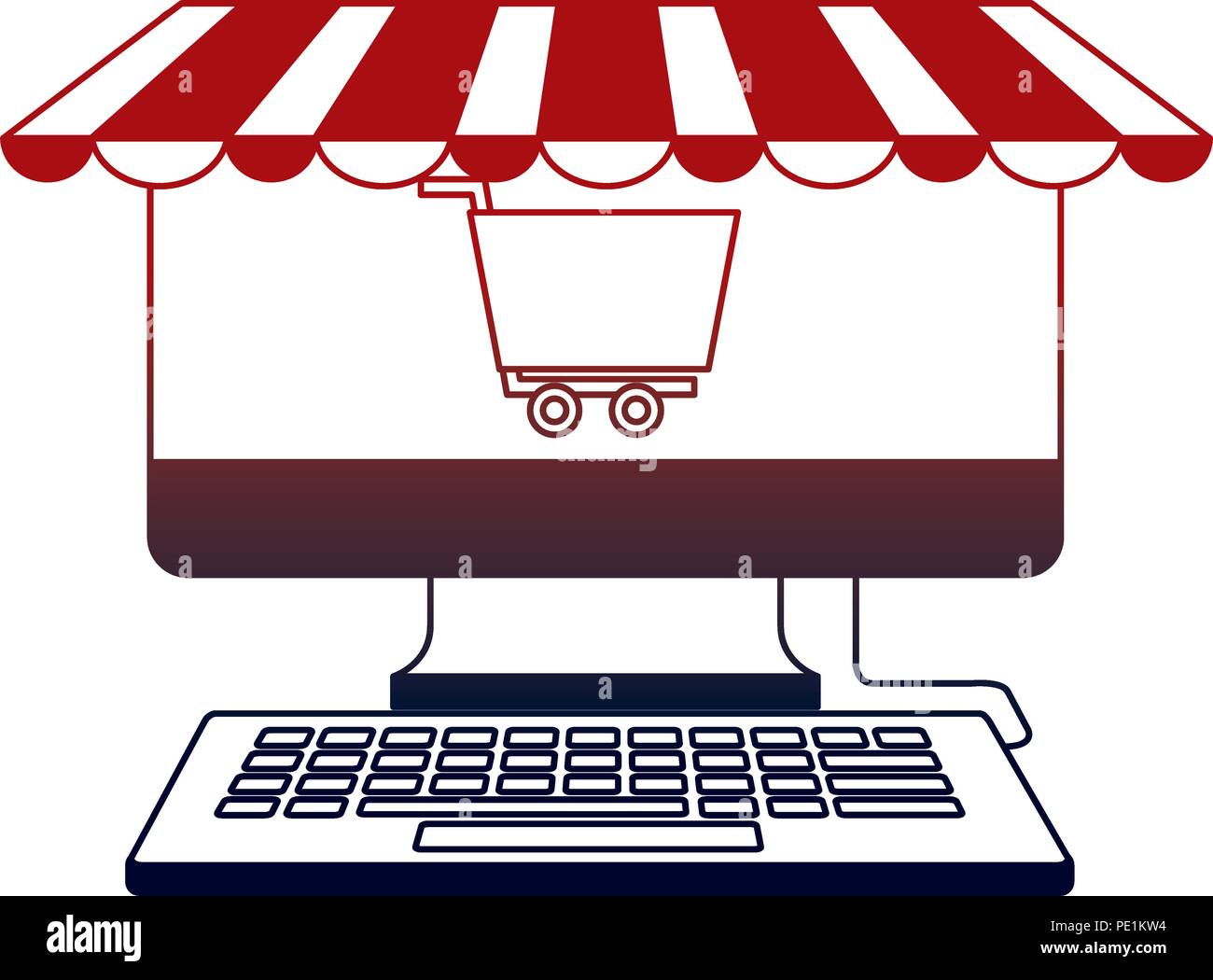 desktop computer with parasol and cart shopping vector illustration ...