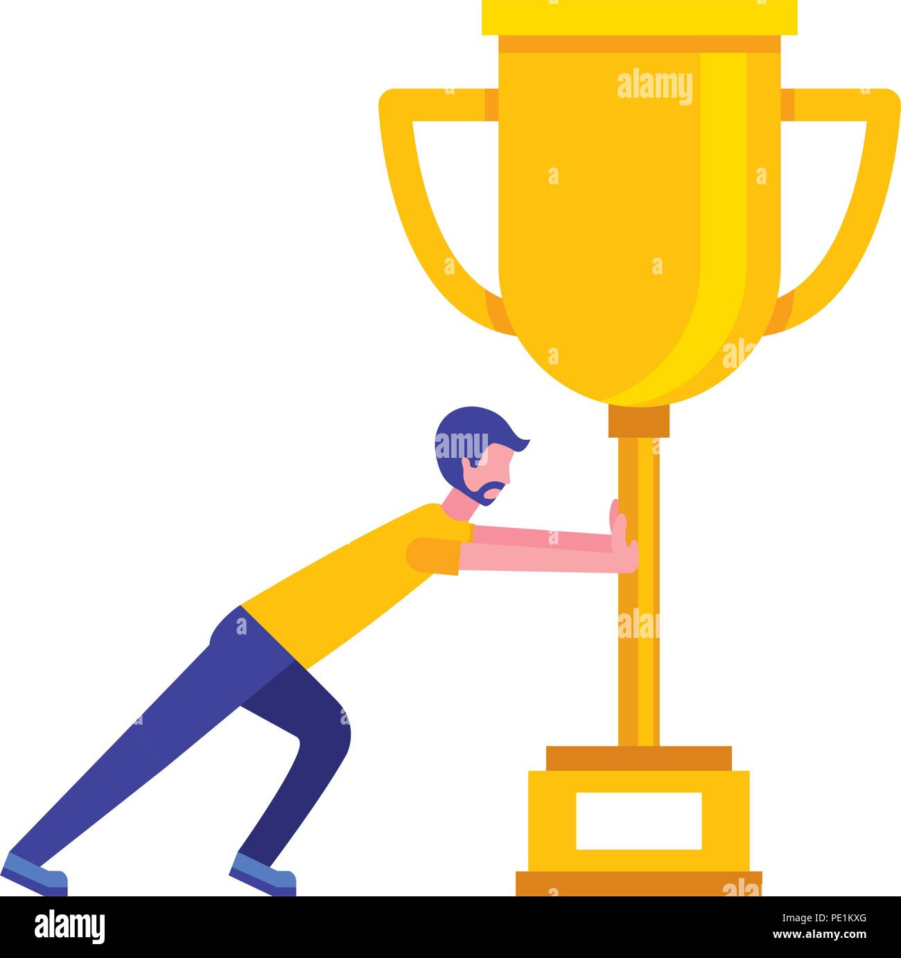 young man pushing trophy avatar character vector illustration design ...