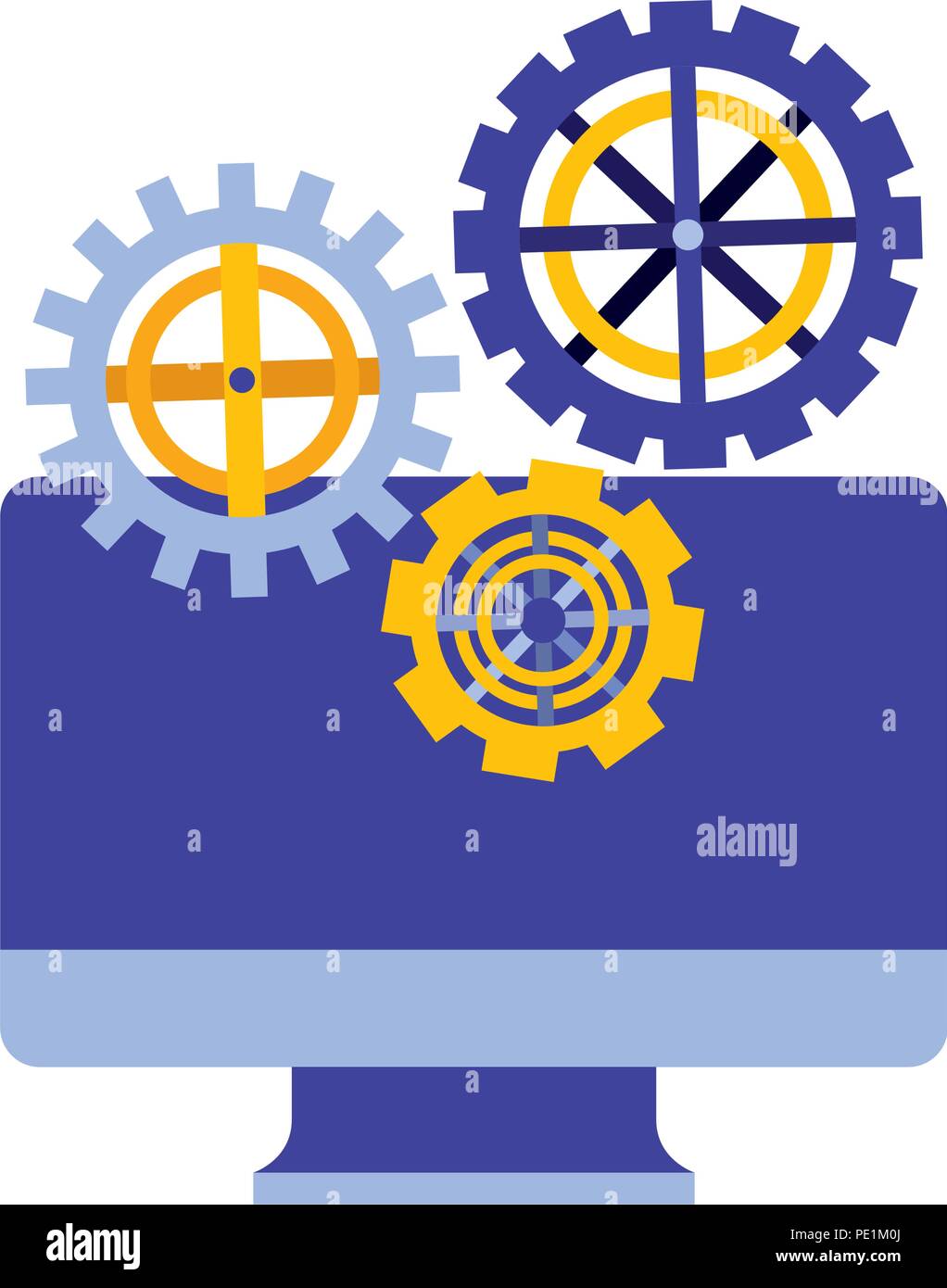 monitor computer with set gears machine vector illustration design ...