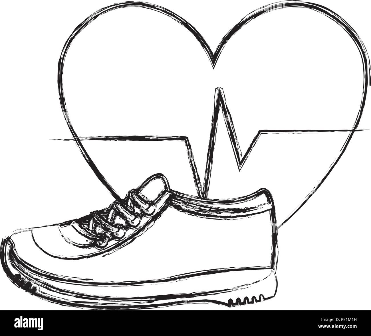heart cardio with tennis shoes vector illustration design Stock Vector ...