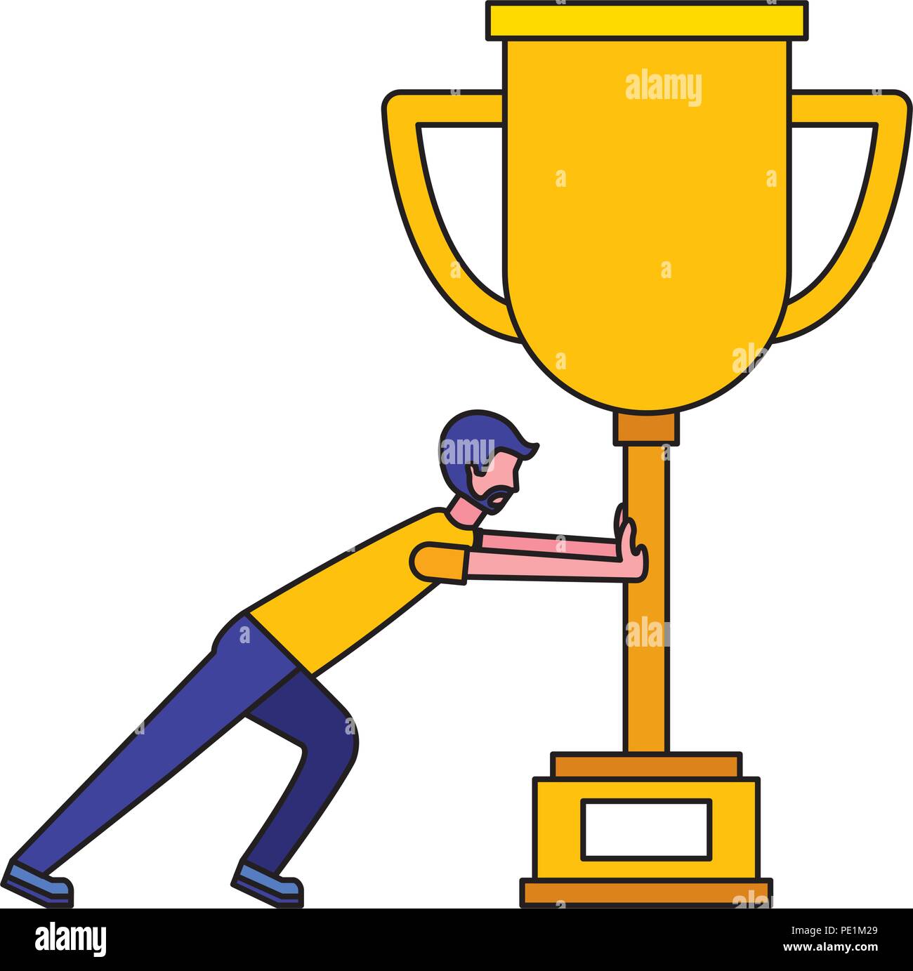 young man pushing trophy avatar character vector illustration design ...