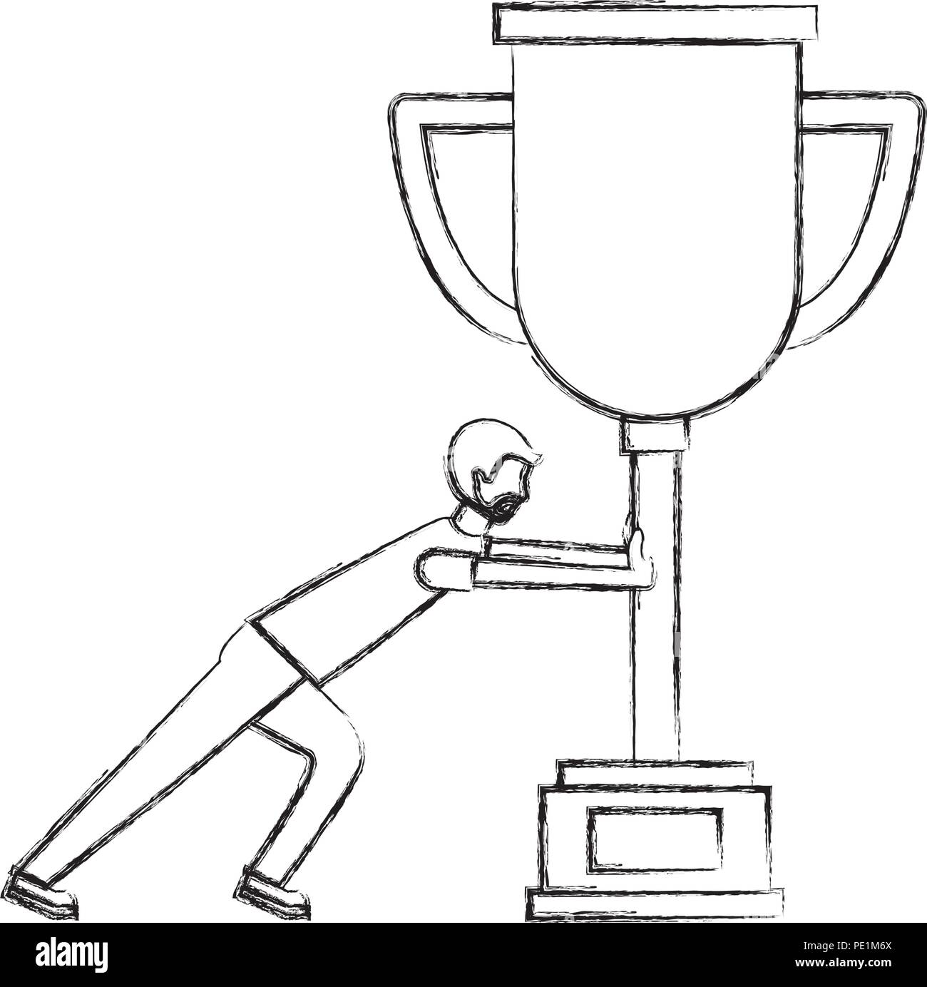 business man pushing trophy award vector illustration hand drawing ...