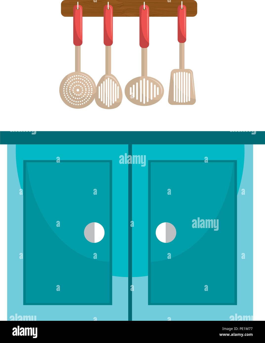kitchen drawer wooden with utensils hanging vector illustration design ...
