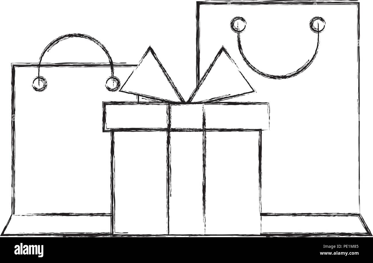 shopping bags and gift box online vector illustration hand drawing ...