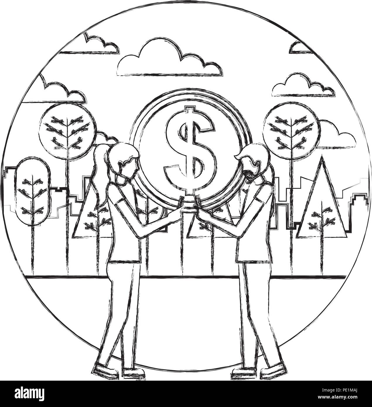 man and woman holding coin business in the landscape nature vector ...