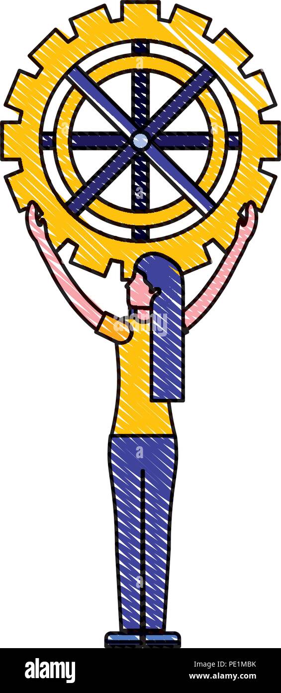 businesswoman holding gear work mechanic vector illustration drawing ...
