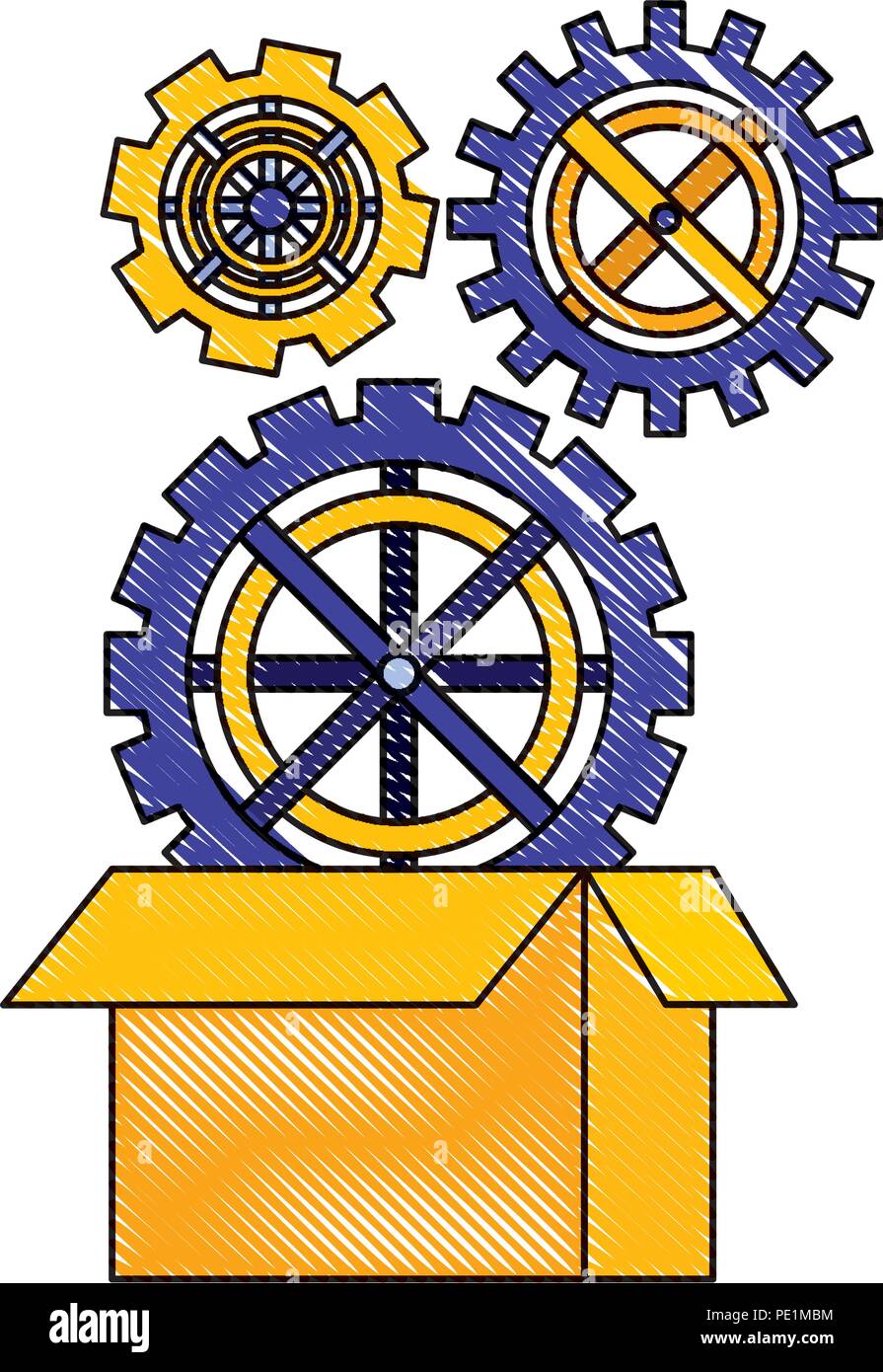 gears in the cardboard box work vector illustration drawing color Stock ...