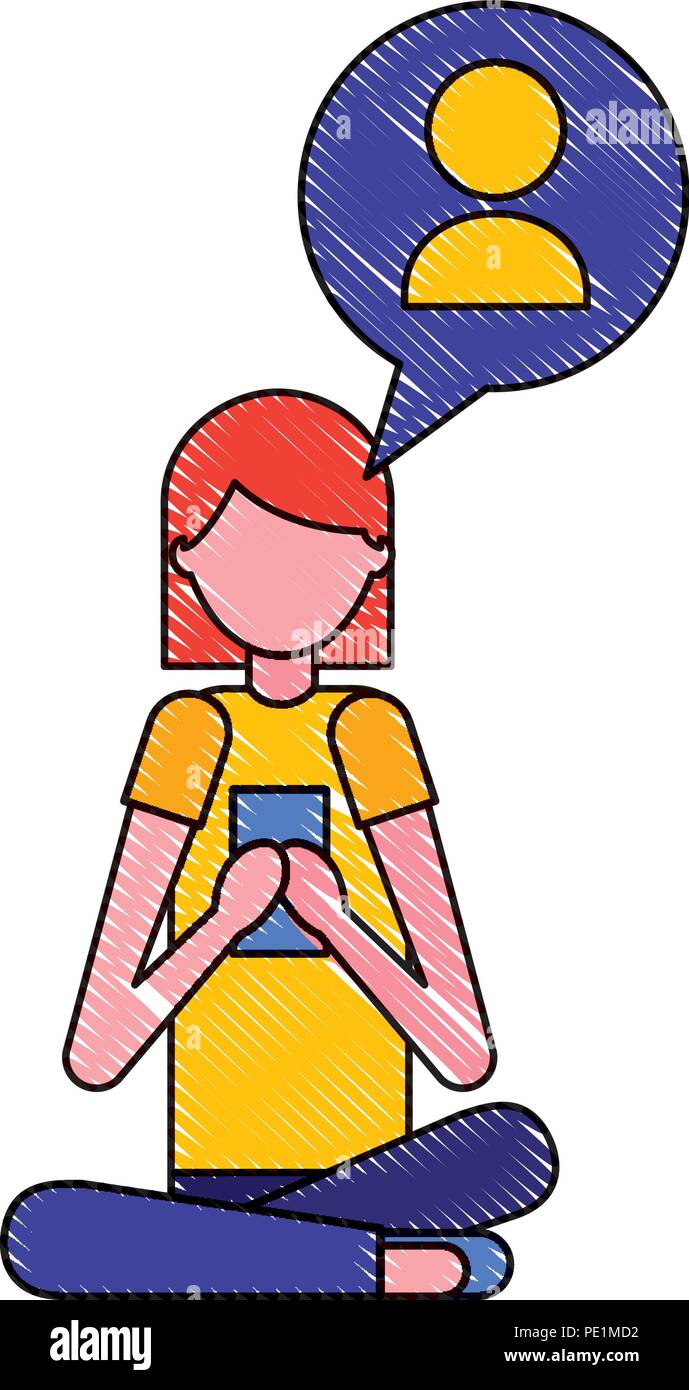 woman using smartphone chatting man vector illustration drawing color ...