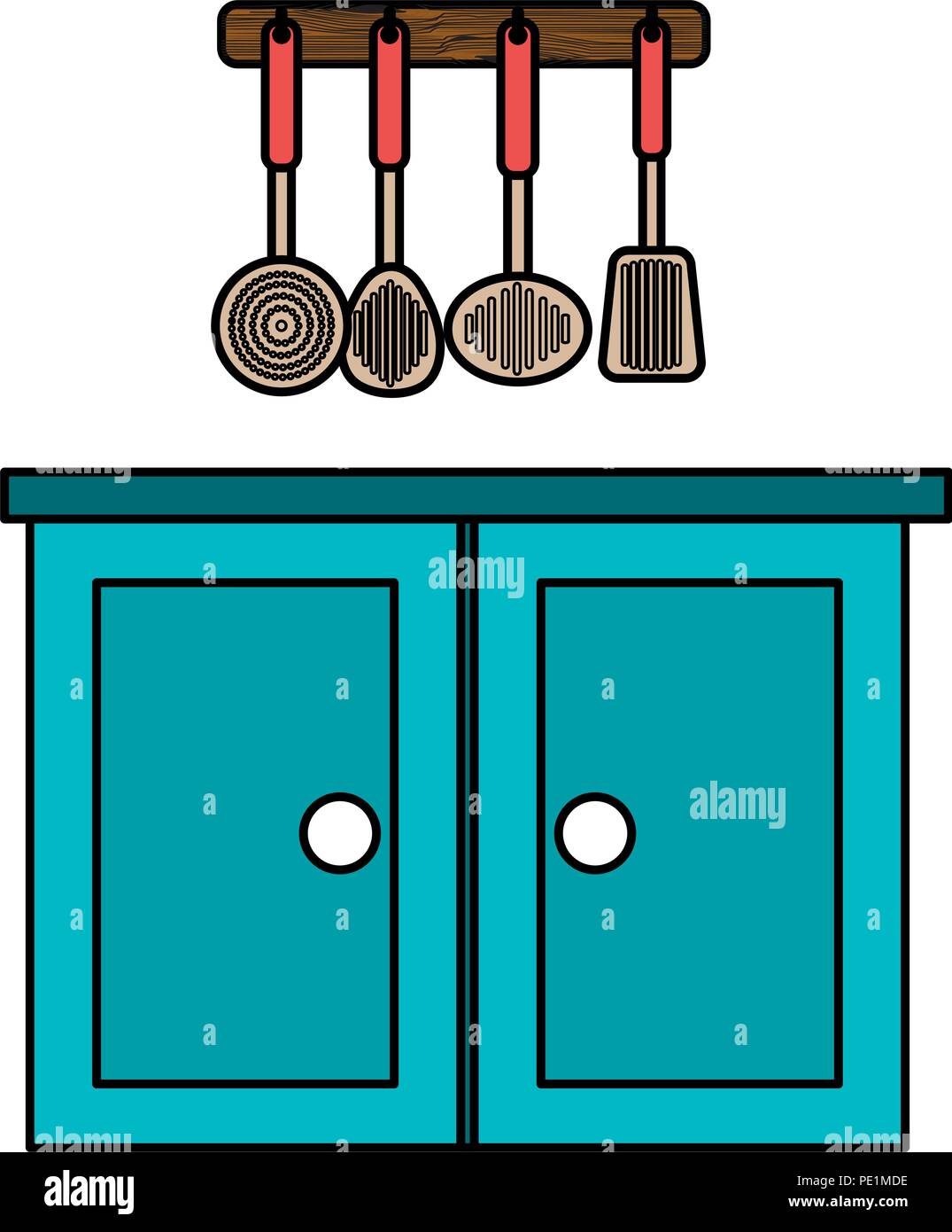 kitchen drawer wooden with utensils hanging vector illustration design ...