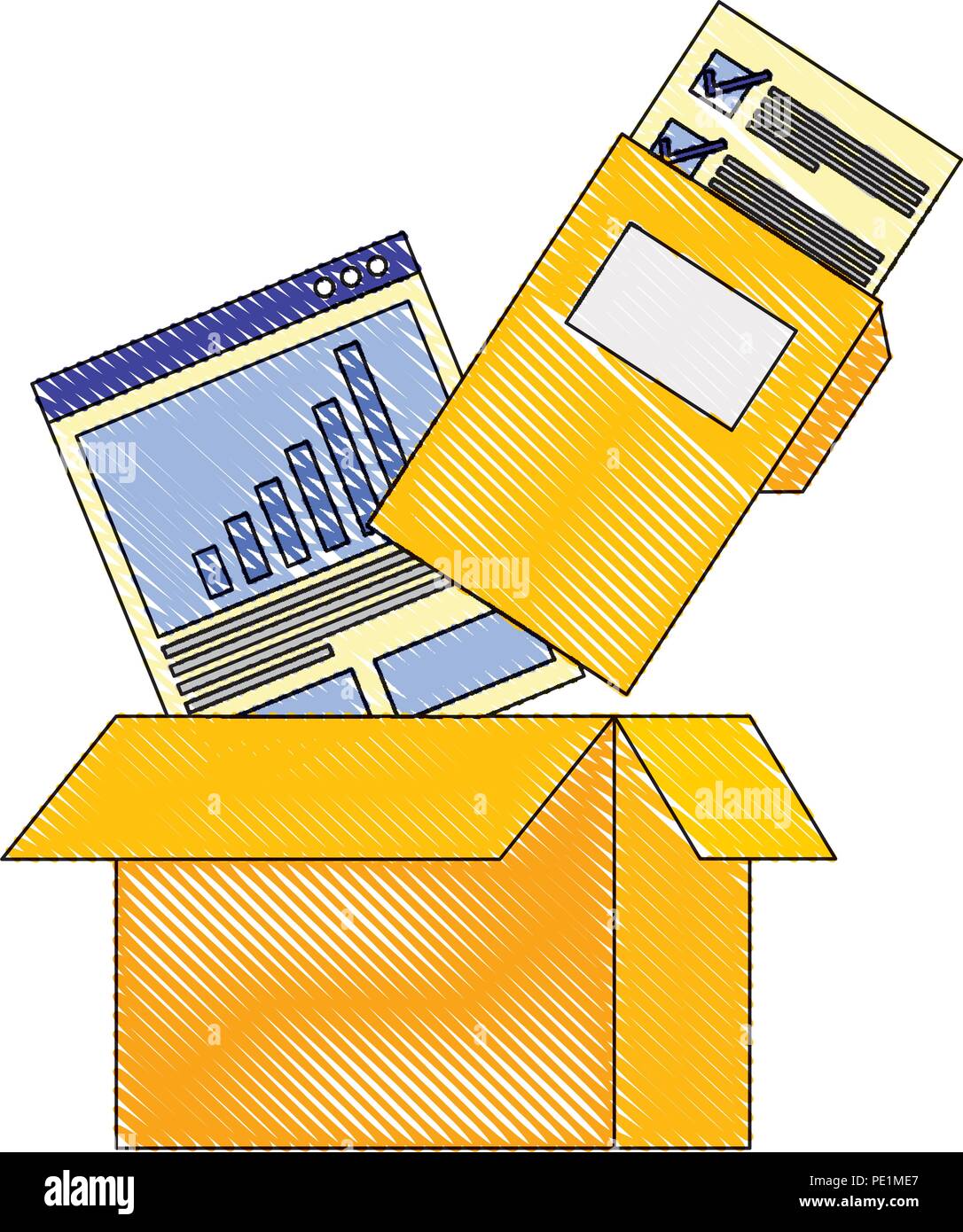 cardboard box folder file report documetns vector illustration drawing ...