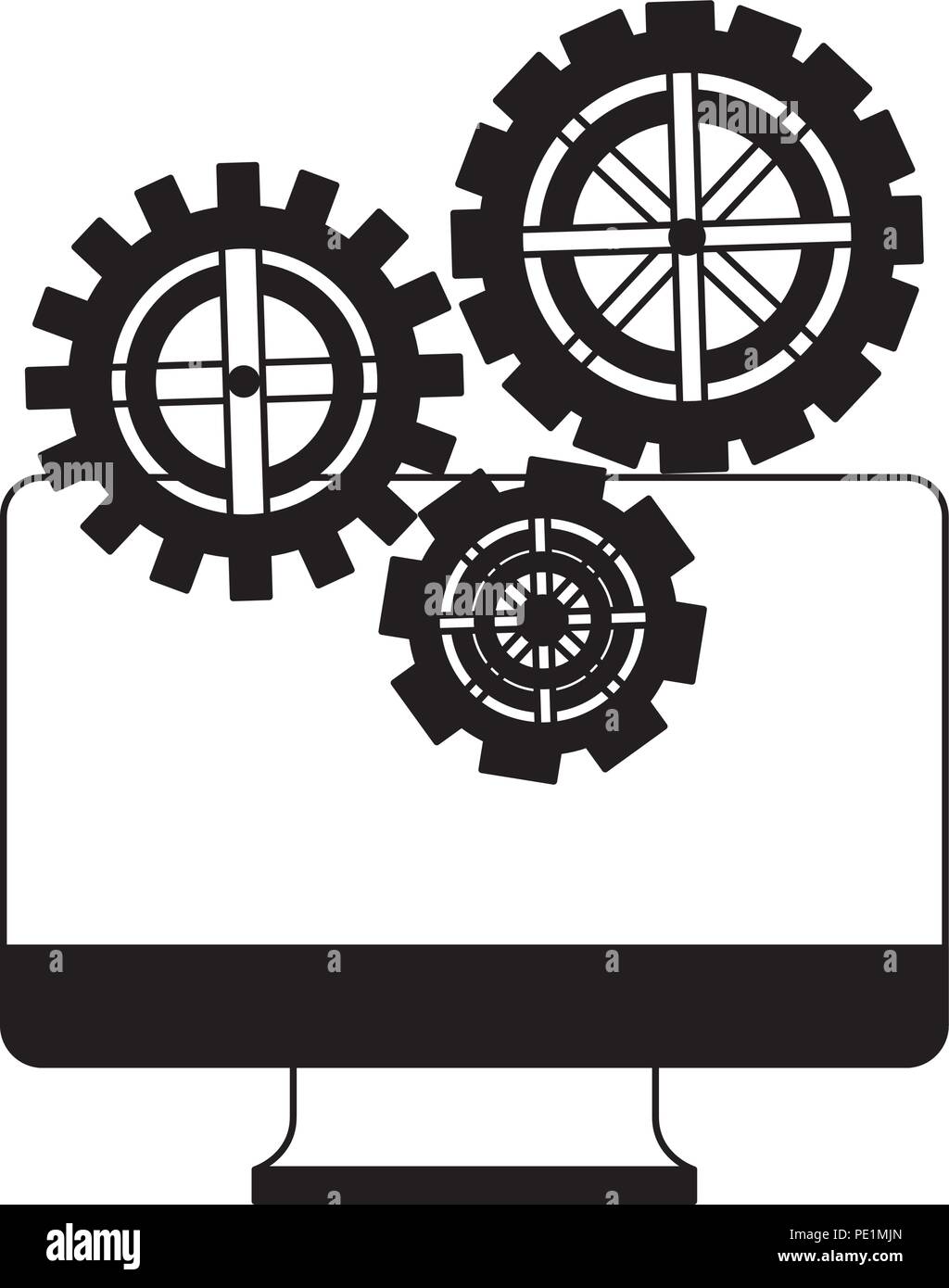 monitor computer with set gears machine vector illustration design ...