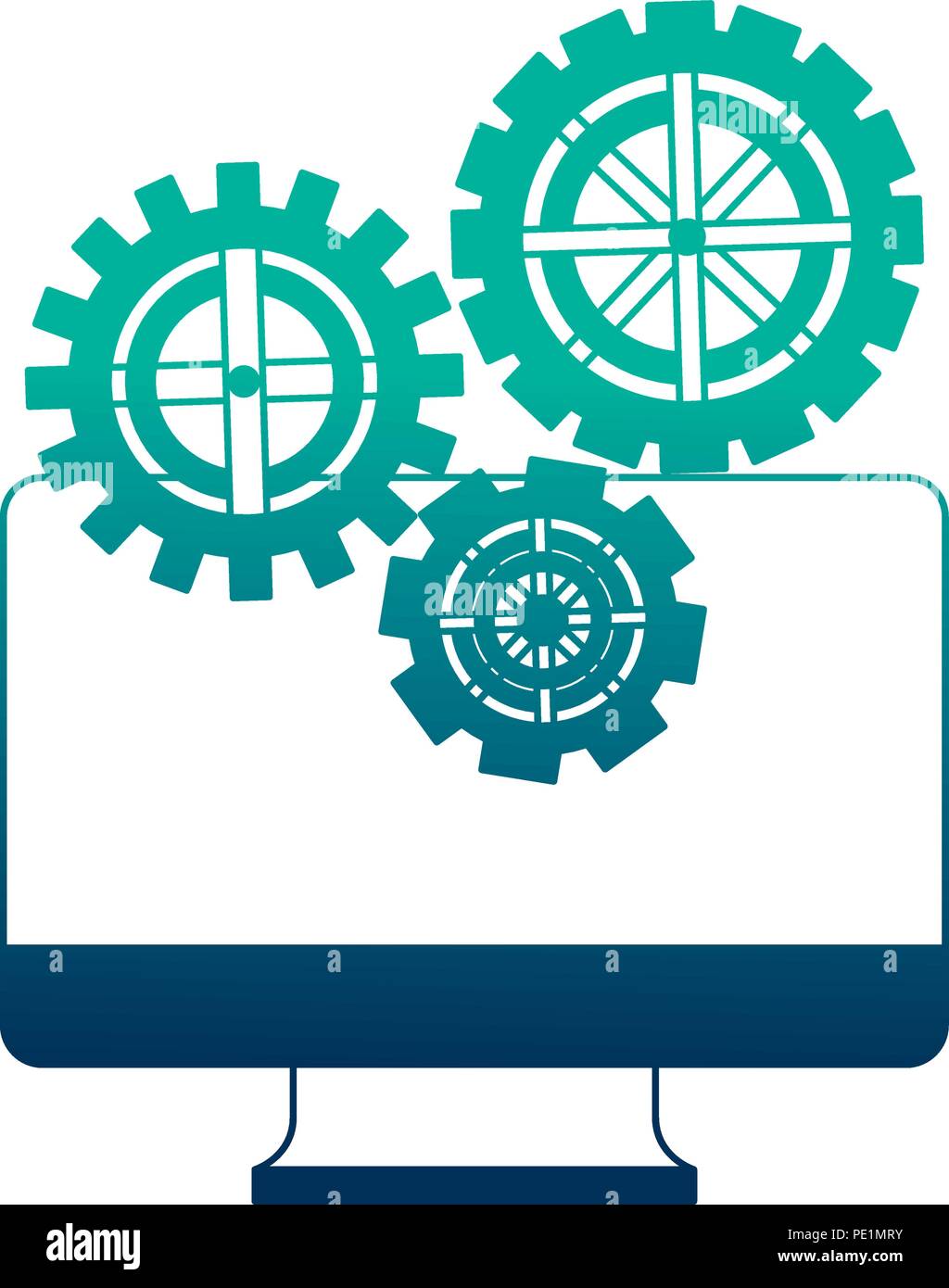 monitor computer with set gears machine vector illustration design ...