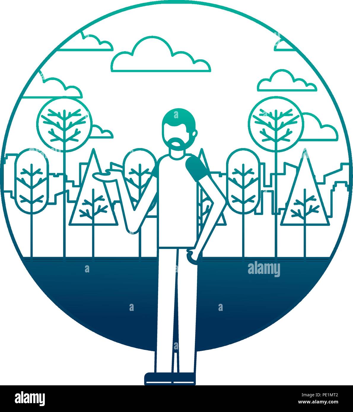 young man in landscape avatar character vector illustration design ...