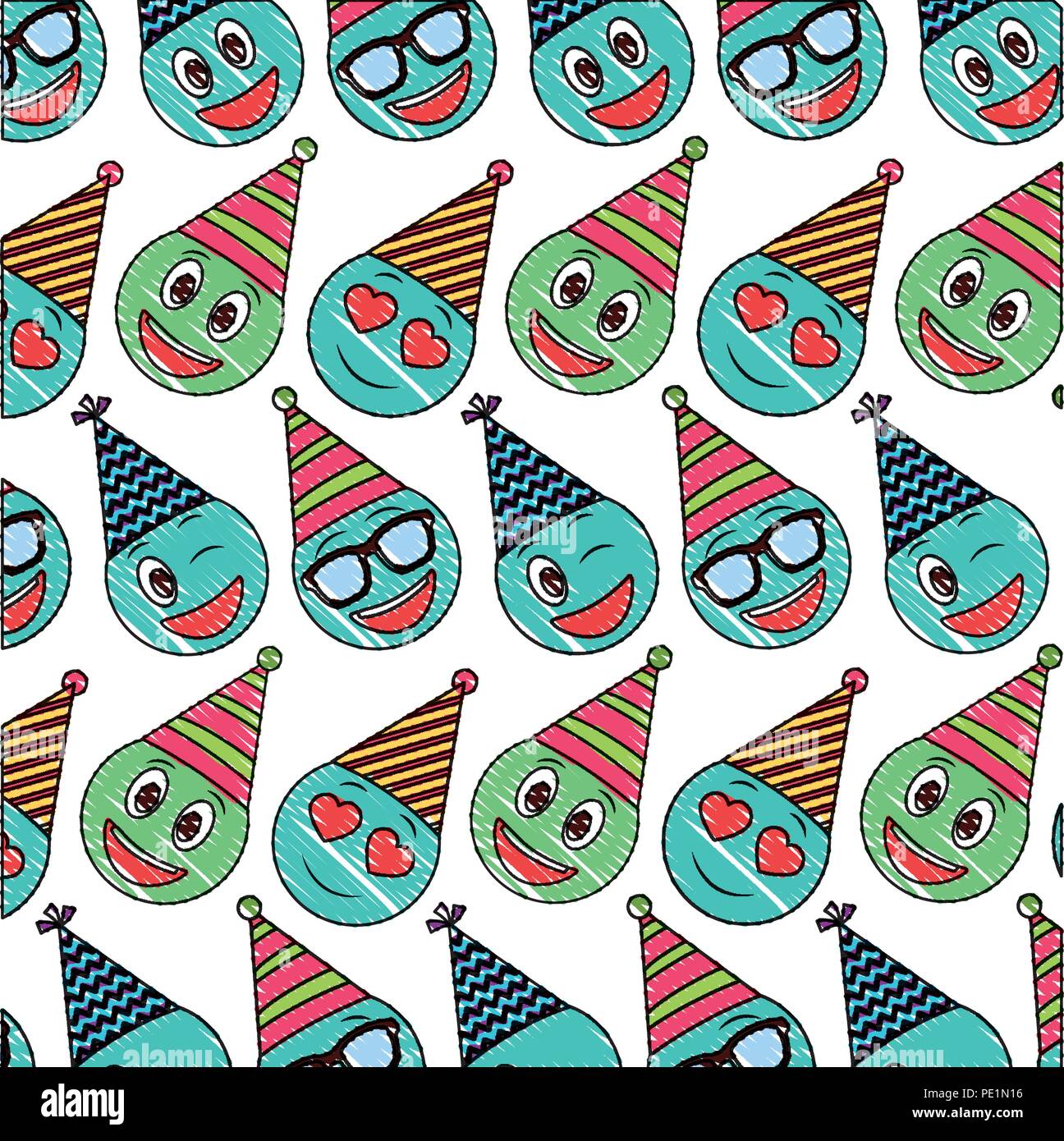 birthday face emoticon party hat pattern drawing Stock Vector Image ...