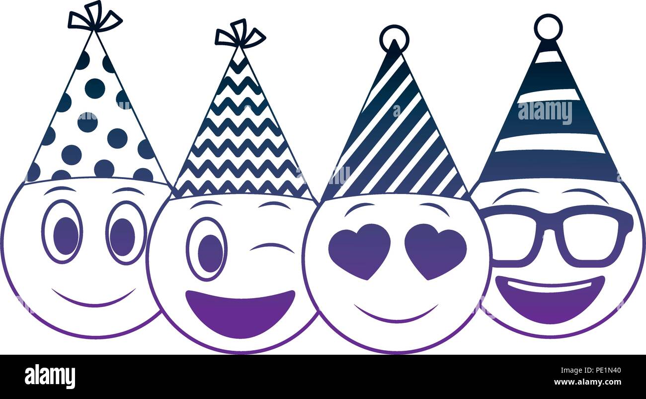 birthday face emojis celebrating with party hat neon design Stock ...