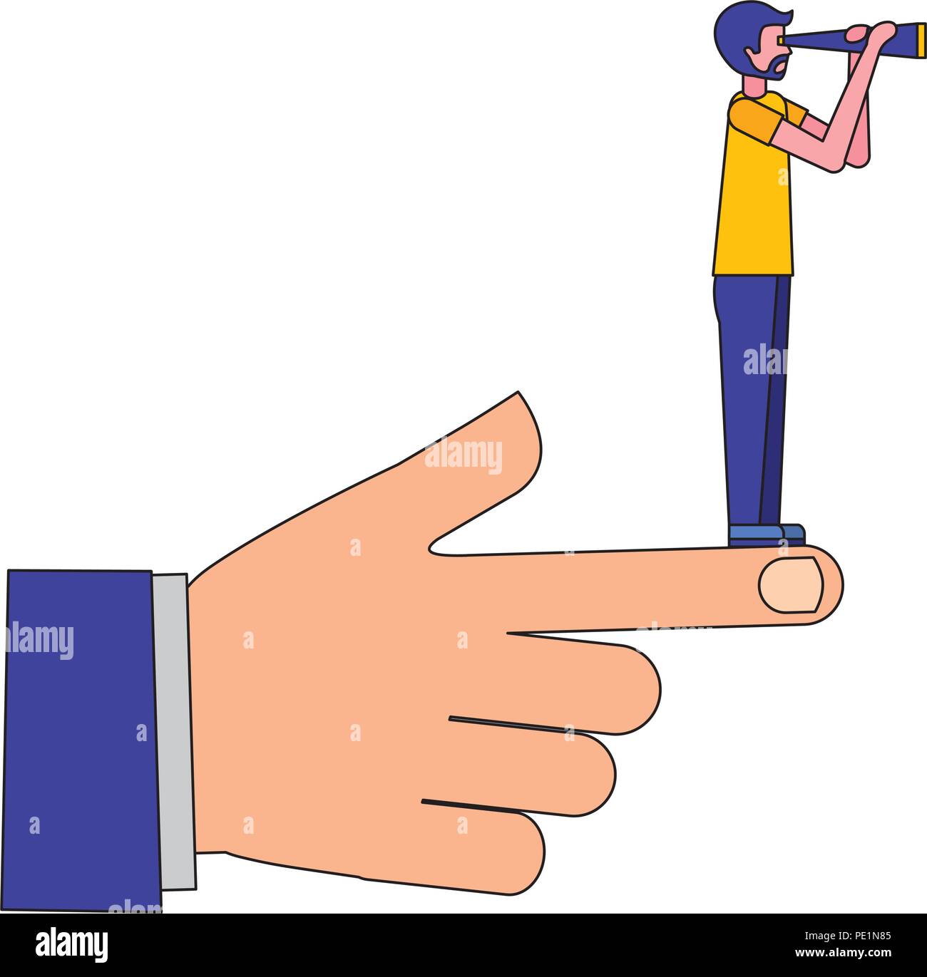 hand with young man and telescope Stock Vector Image & Art - Alamy