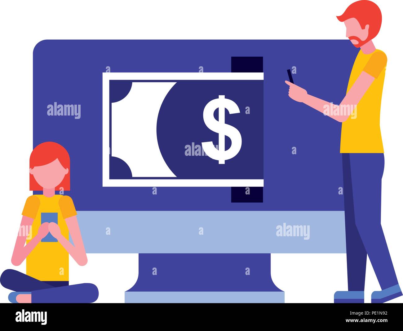 people with computer monitor and bill dollar Stock Vector Image & Art ...